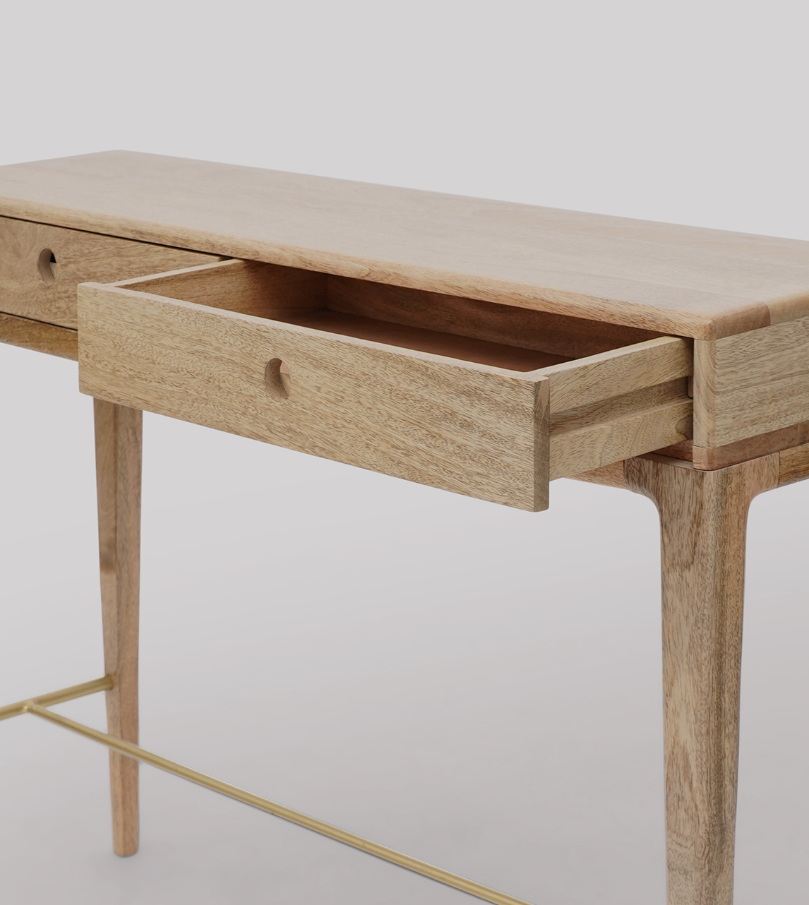 Nyhavn Mid-Century Scandi Console Table in Natural Mango Wood & Brass ...