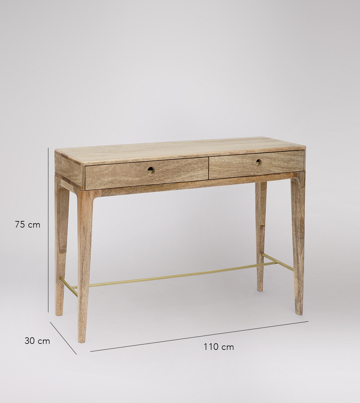 Nyhavn Mid-Century Scandi Console Table in Natural Mango Wood & Brass ...