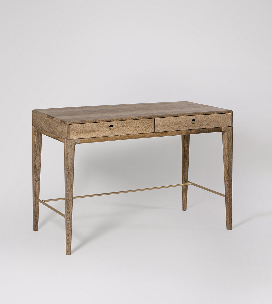 Nyhavn Mid-Century Scandi Desk in Natural Mango Wood & Brass | Swoon