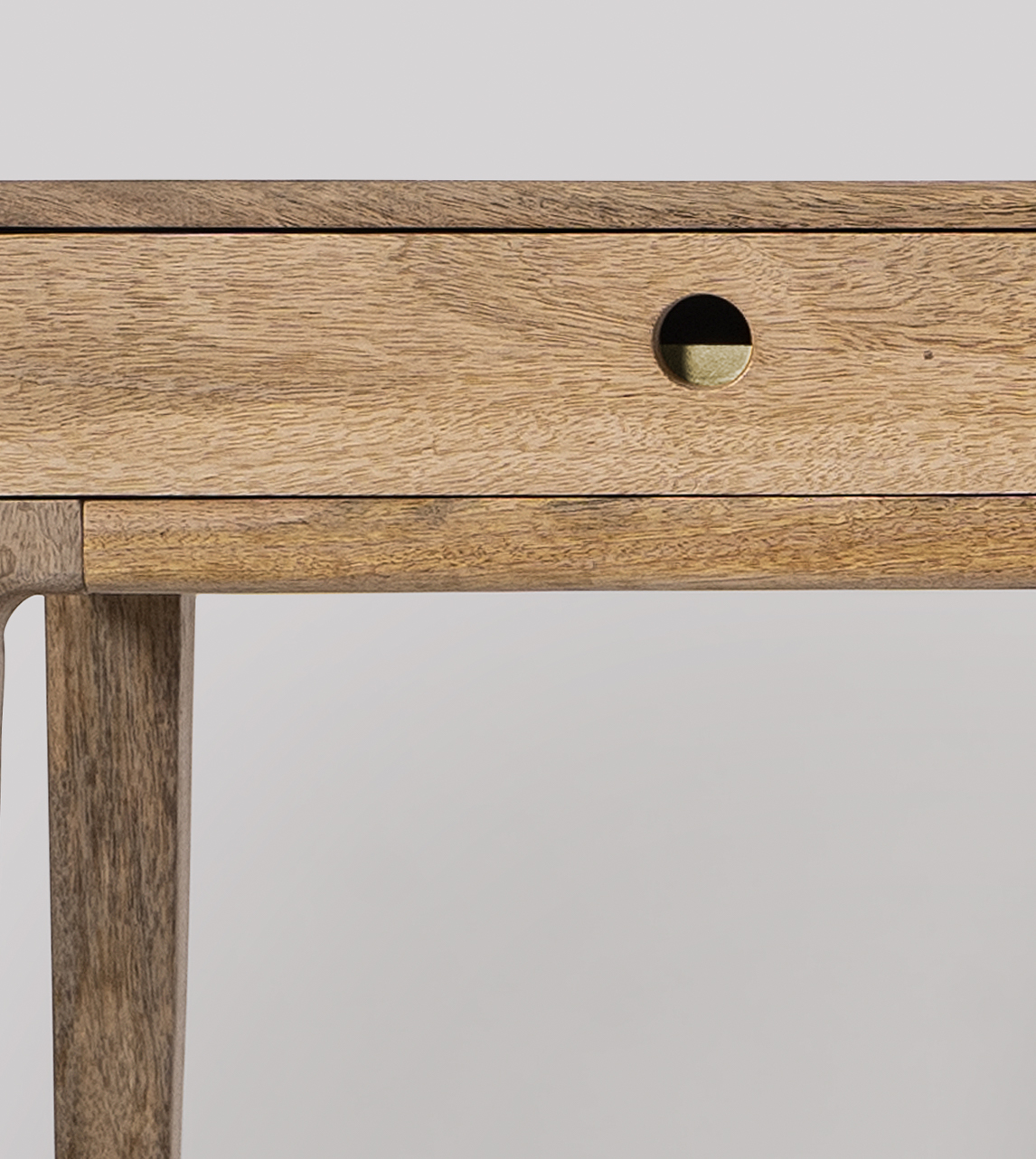 Nyhavn Mid-Century Scandi Desk in Natural Mango Wood & Brass | Swoon