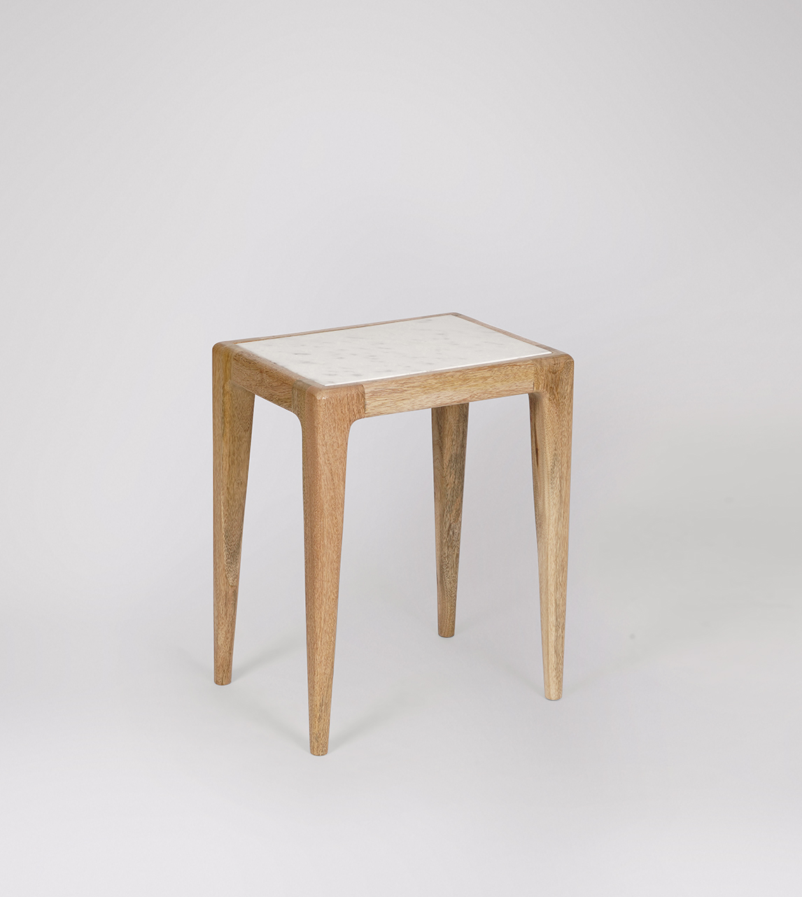 Nyhavn Mid Century Side Table in White Marble & Natural Mango Wood | Swoon