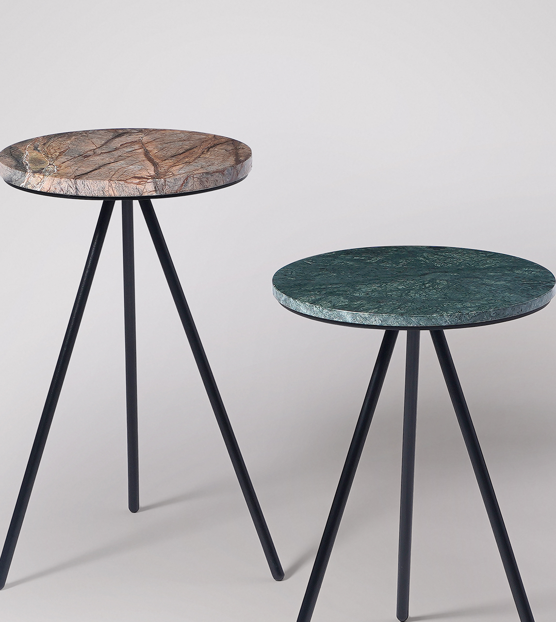 Pearl Contemporary Side Tables, Set of Two in Marble & Black Steel | Swoon