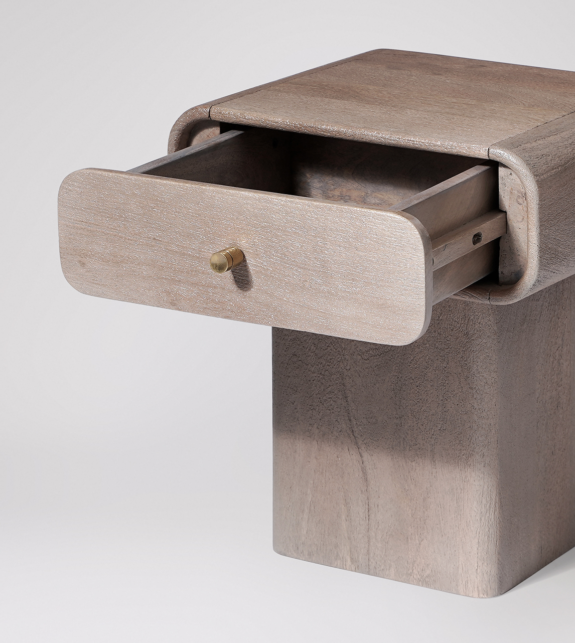 Orsten Maximalist Bedside Table in Sandblasted Grey Mango Wood & Brass ...