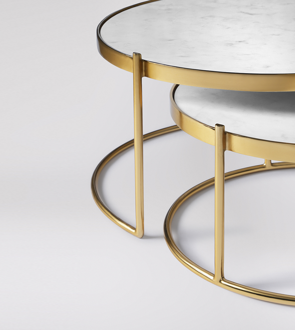 Cassel Maximalist Nesting Coffee Tables in White Marble & Brass | Swoon