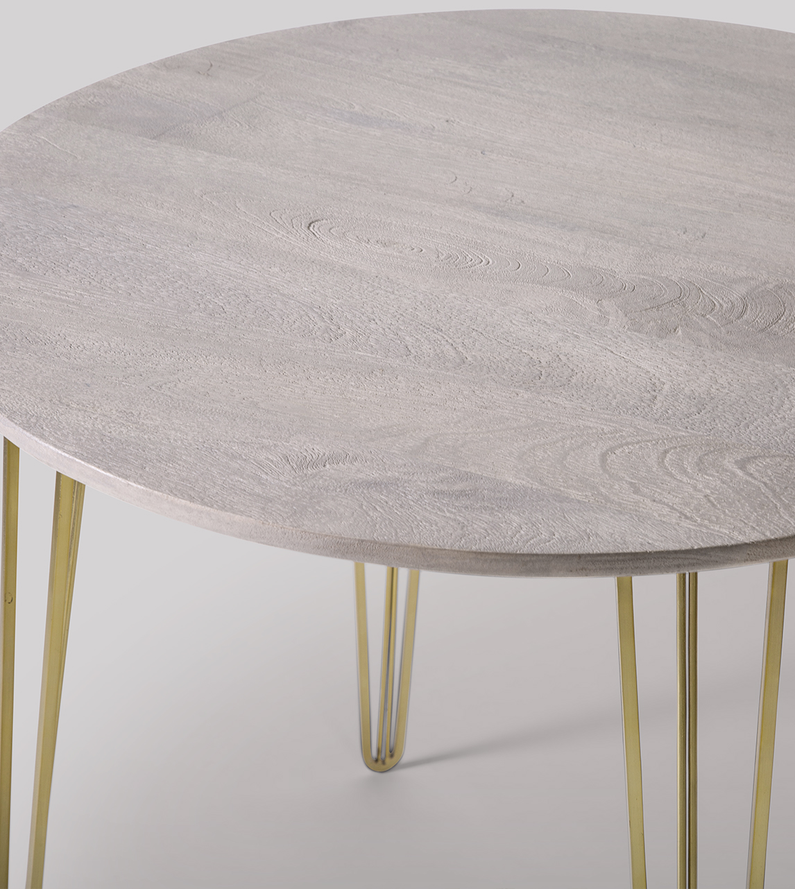 Kimble Four-seater Dining Table in Sandblasted Grey Mango Wood & Brass ...