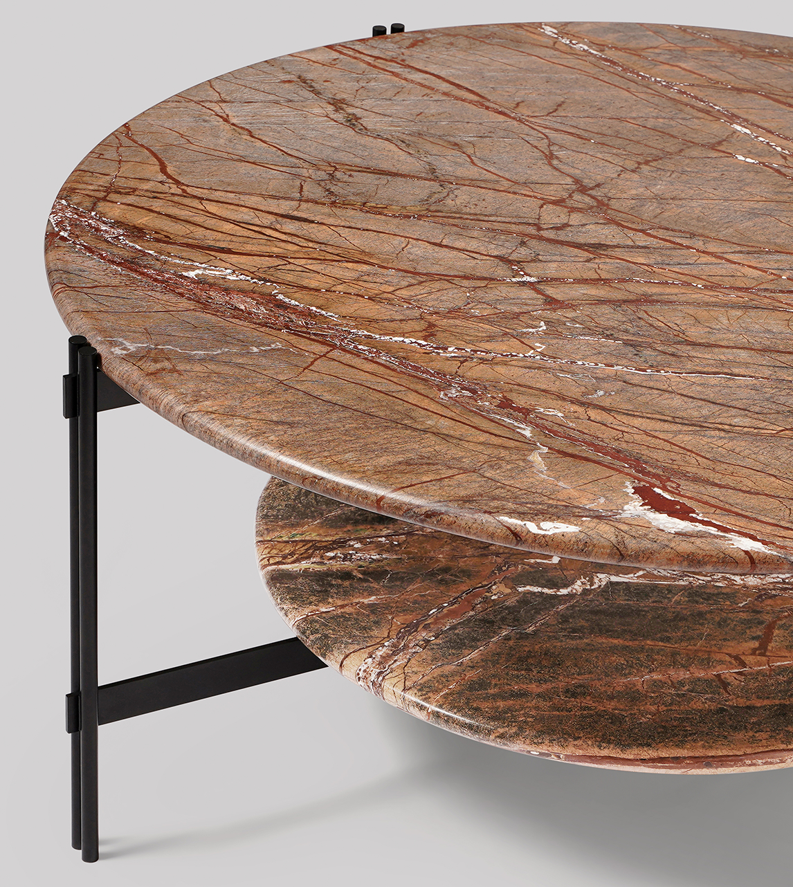Jarna Maximalist Coffee Table In Mid Brown Rainforest Marble & Black ...