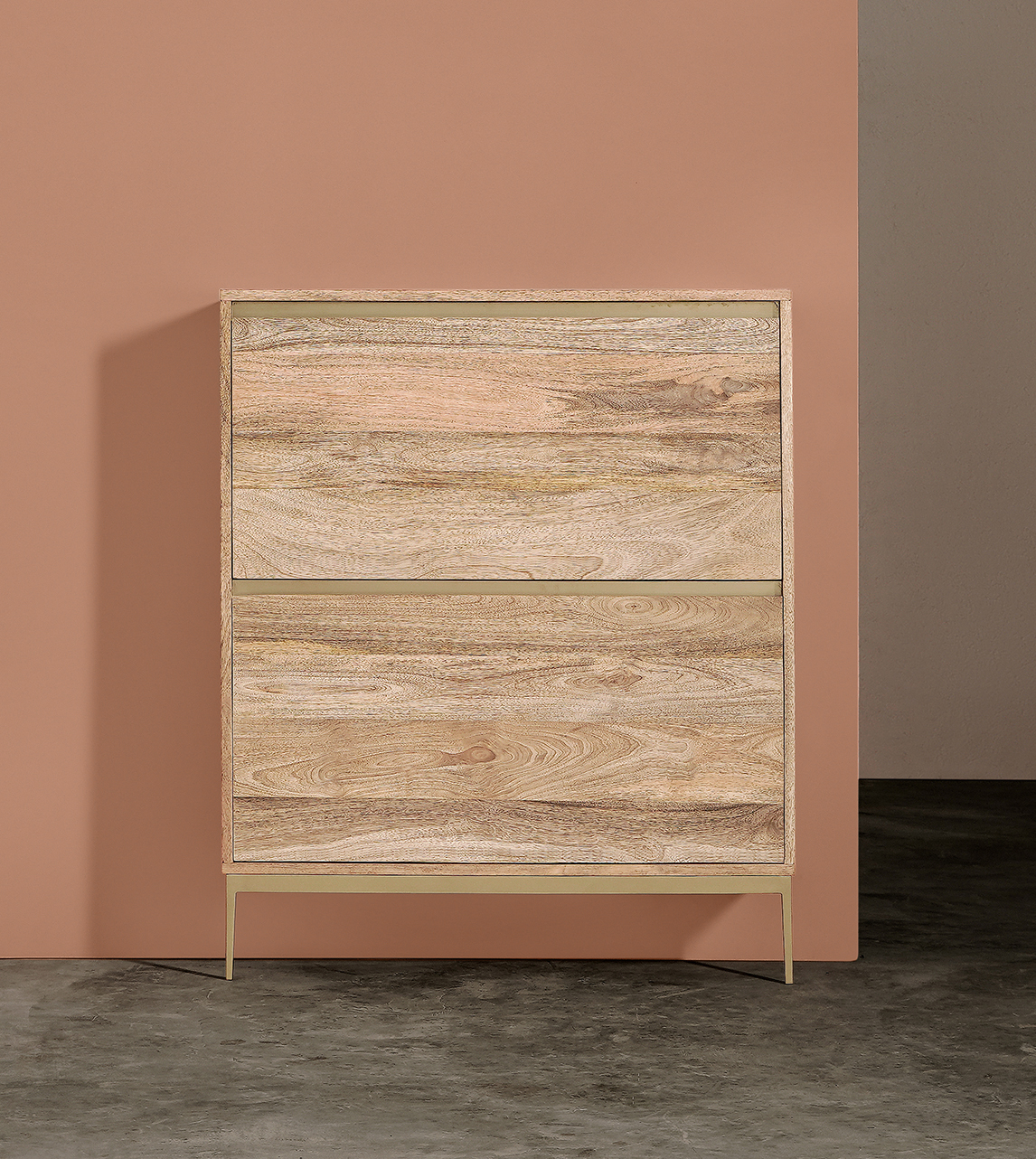 Mosby Mid Century Shoe Rack in Natural Mango Wood & Brass | Swoon