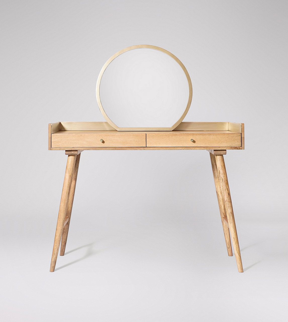 Fresco Mid Century Dressing Table in Natural Mango Wood & Brass | Swoon