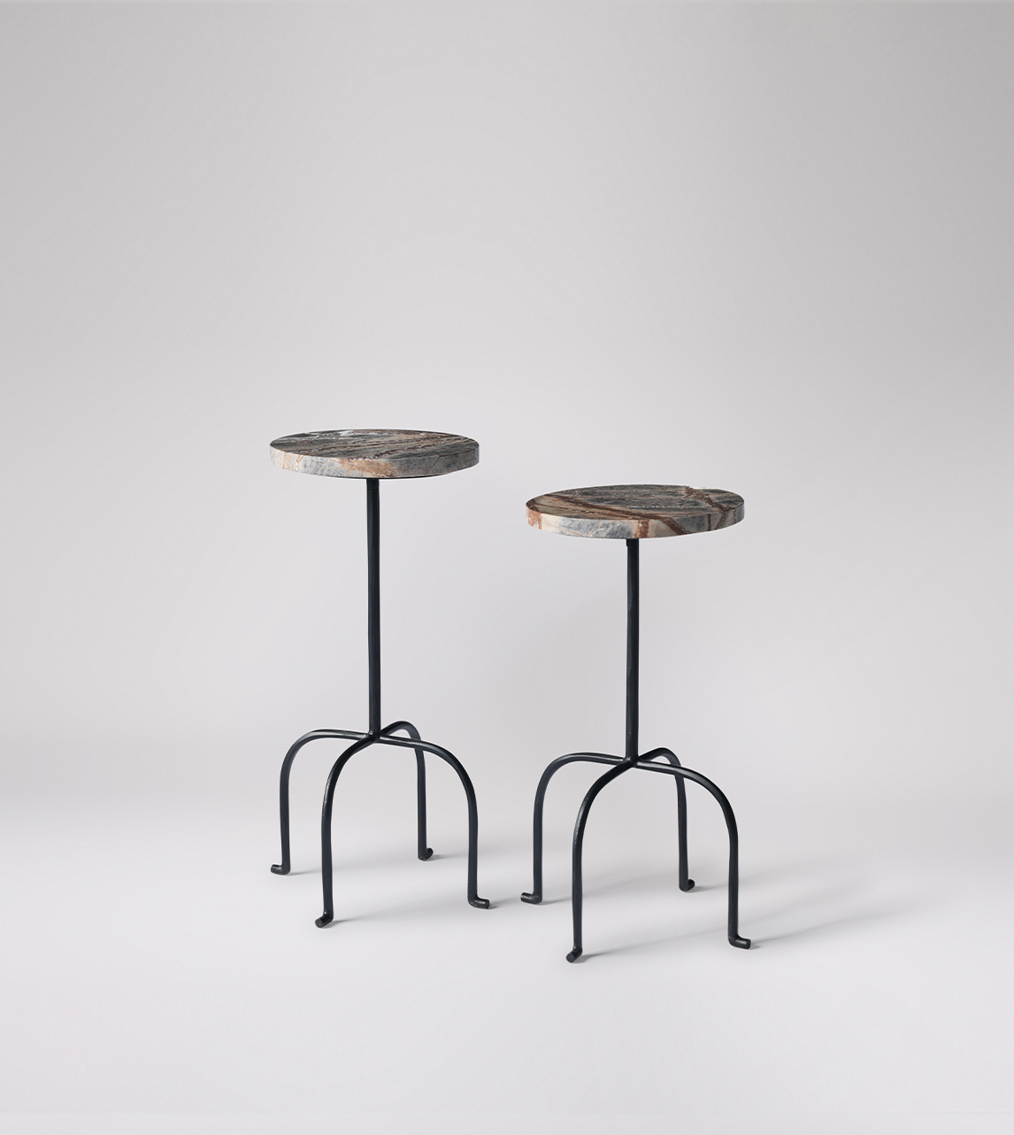 Kyla Traditional Side Table in Brown Marble & Steel | Swoon