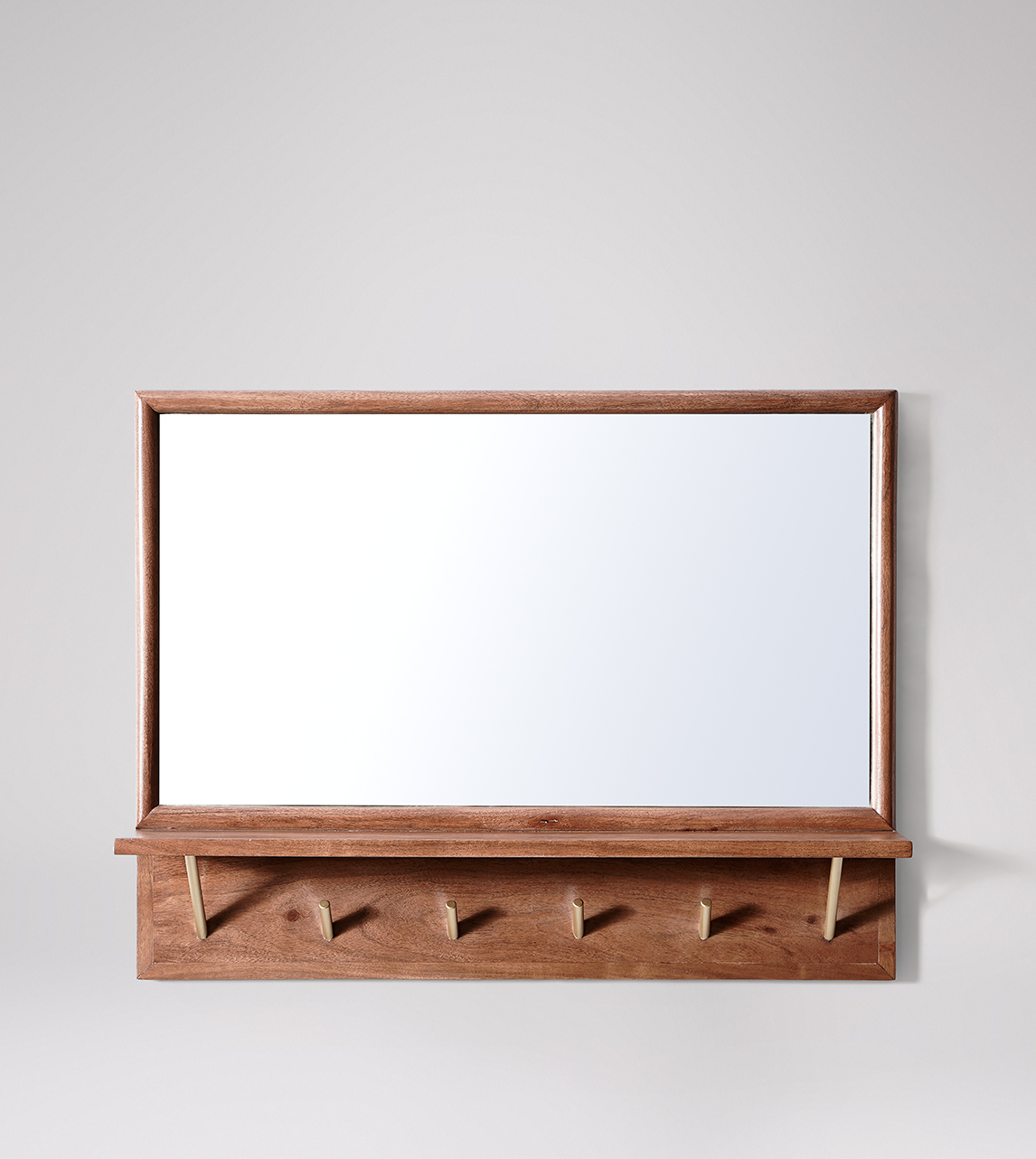 Gathan Mid Century Mirror in Silver Mirror & Dark Brown Acacia | Swoon