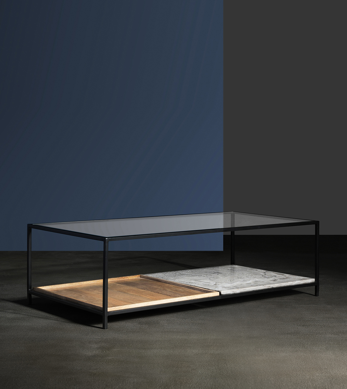 Lero Mid Century Coffee Table in Sandblasted Grey Mango Wood & Matt ...