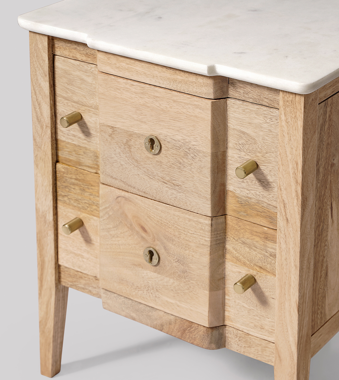 Duval Traditional Bedside Table in Natural Mango Wood & White Marble ...