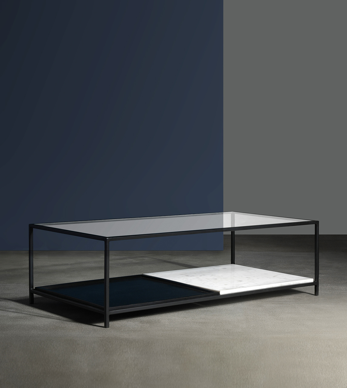 Lero Mid Century Coffee Table in Black Mango Wood, White Marble & Matt ...
