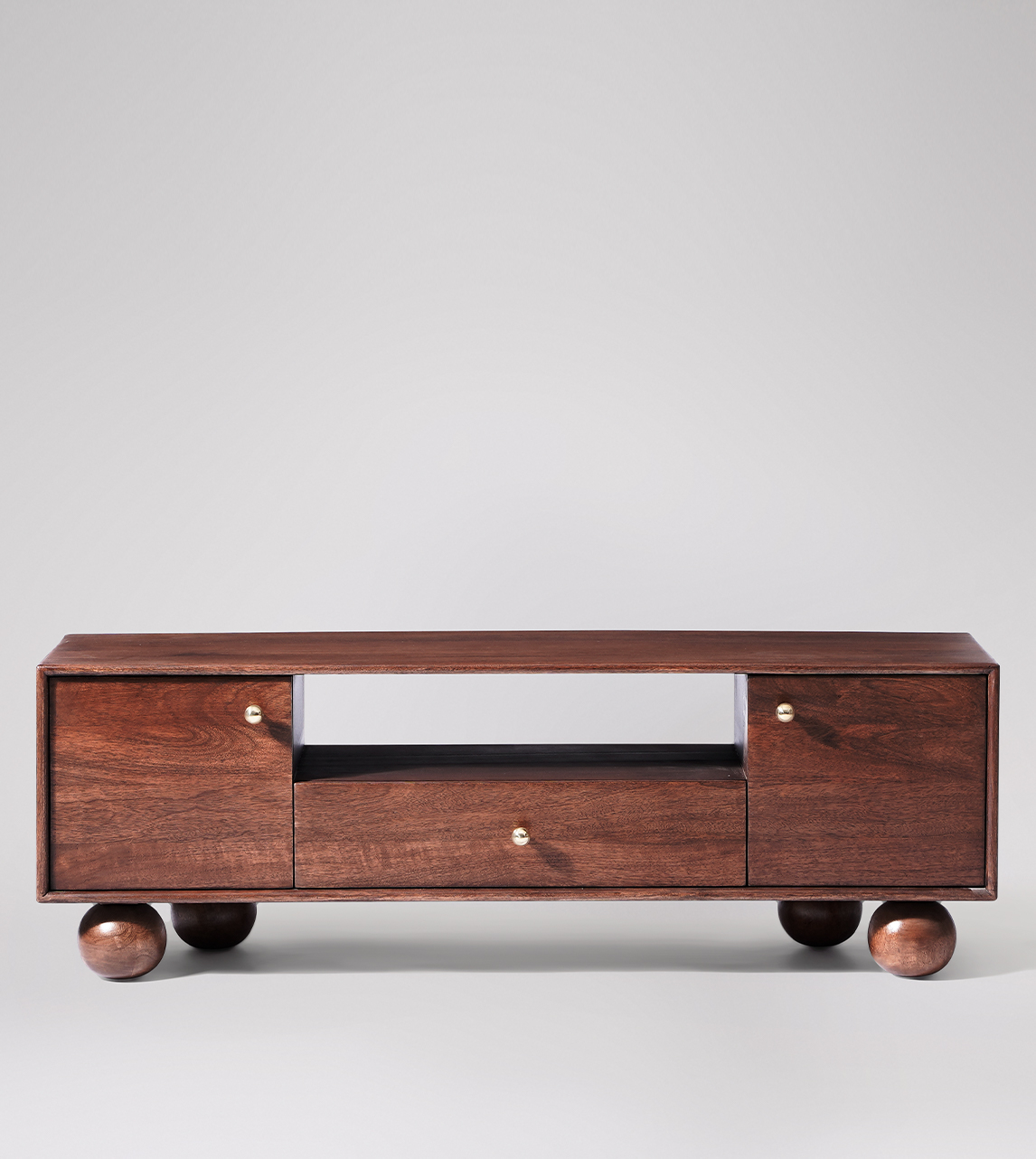 Kolm Maximalist Media Unit in Brass & Dark Mango Wood | Swoon