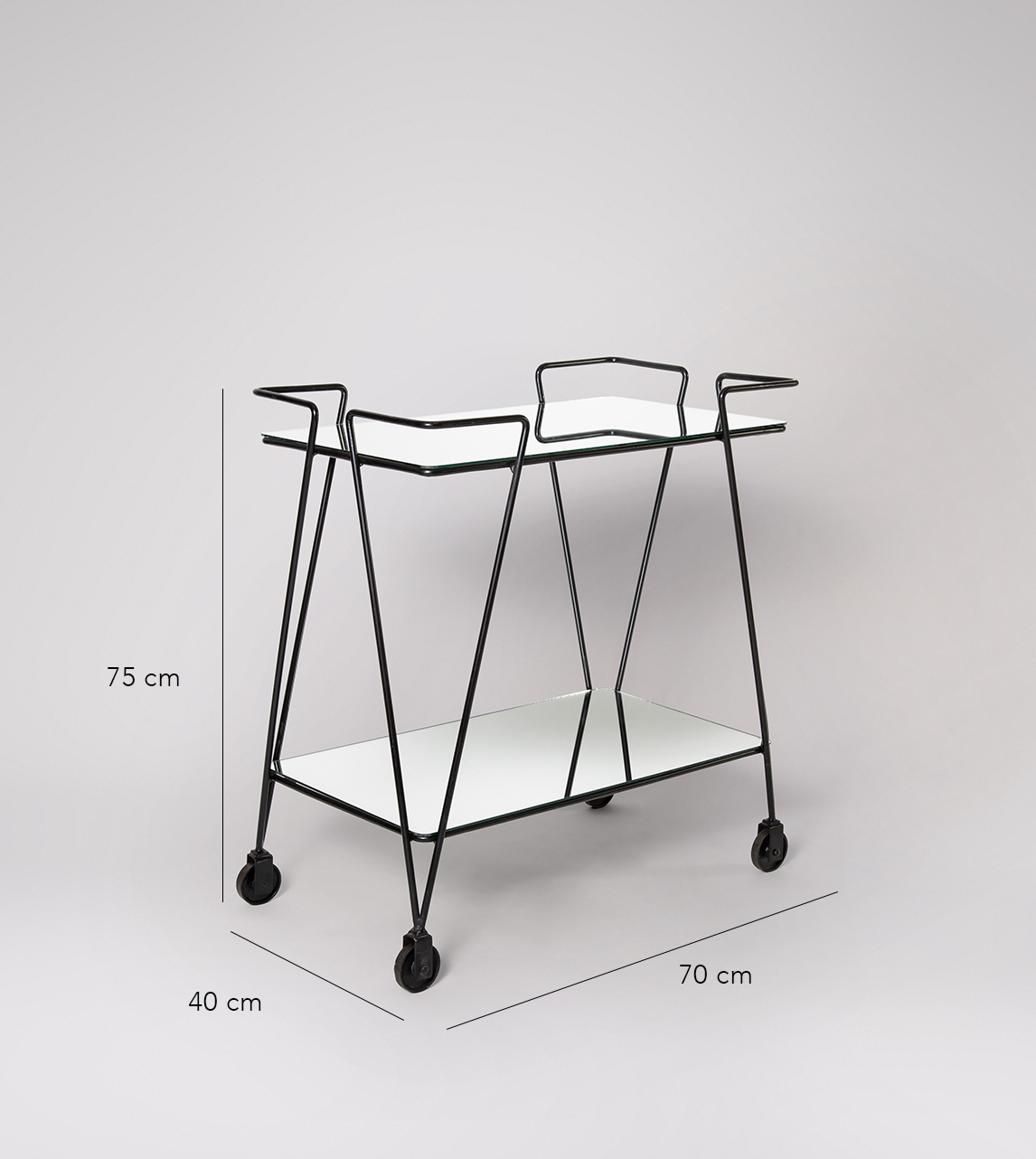 Shay Bar Trolley, Art Deco Style in Silver Mirror & Matt Black Steel ...