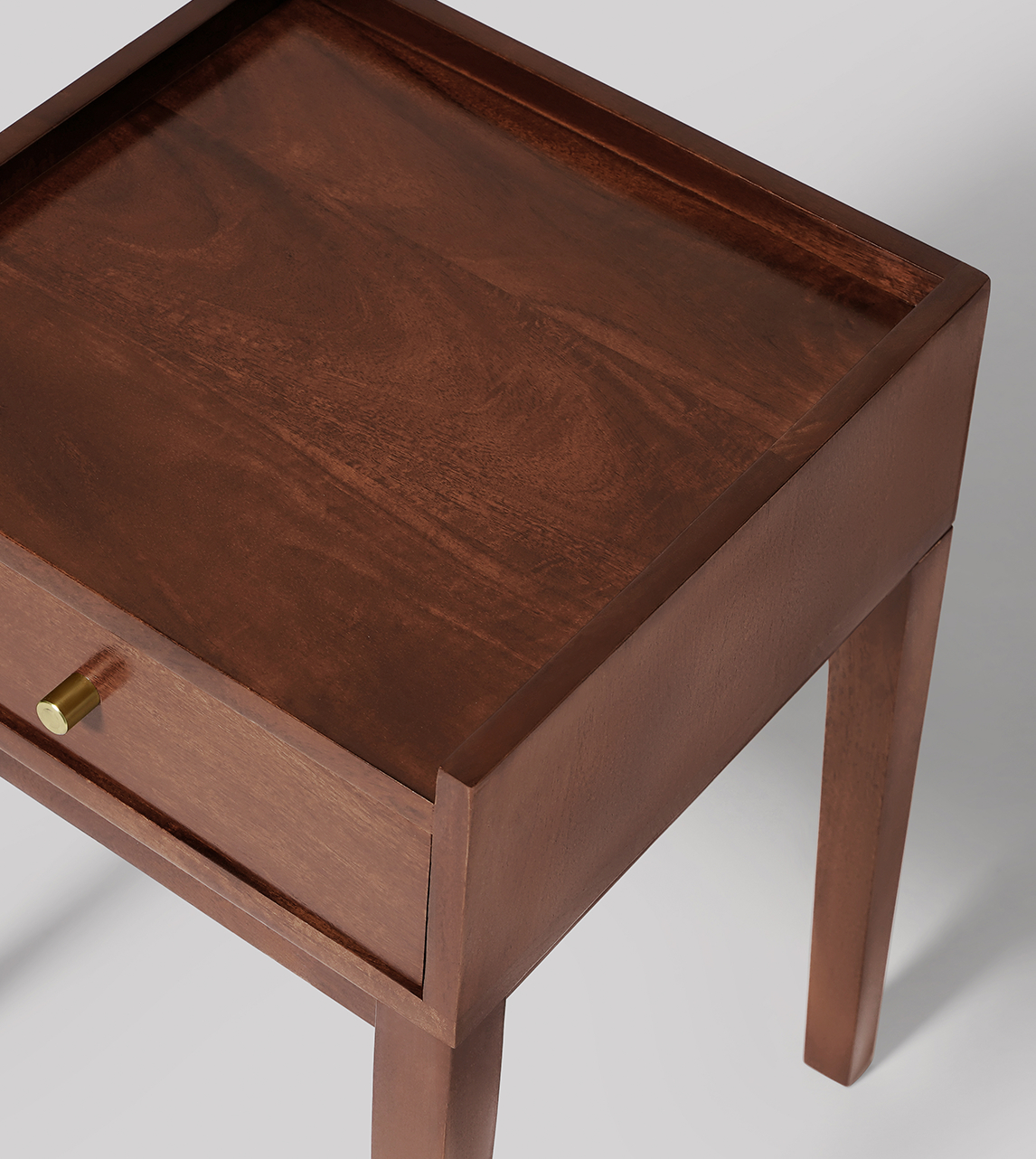 Newham Bas Traditional Bedside Table In Brass & Dark Mango Wood| Swoon