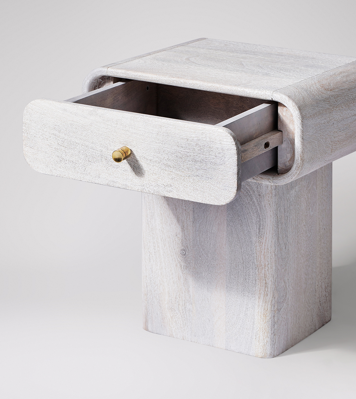 Orsten Maximalist Bedside Table in Sandblasted White Mango Wood & Brass ...