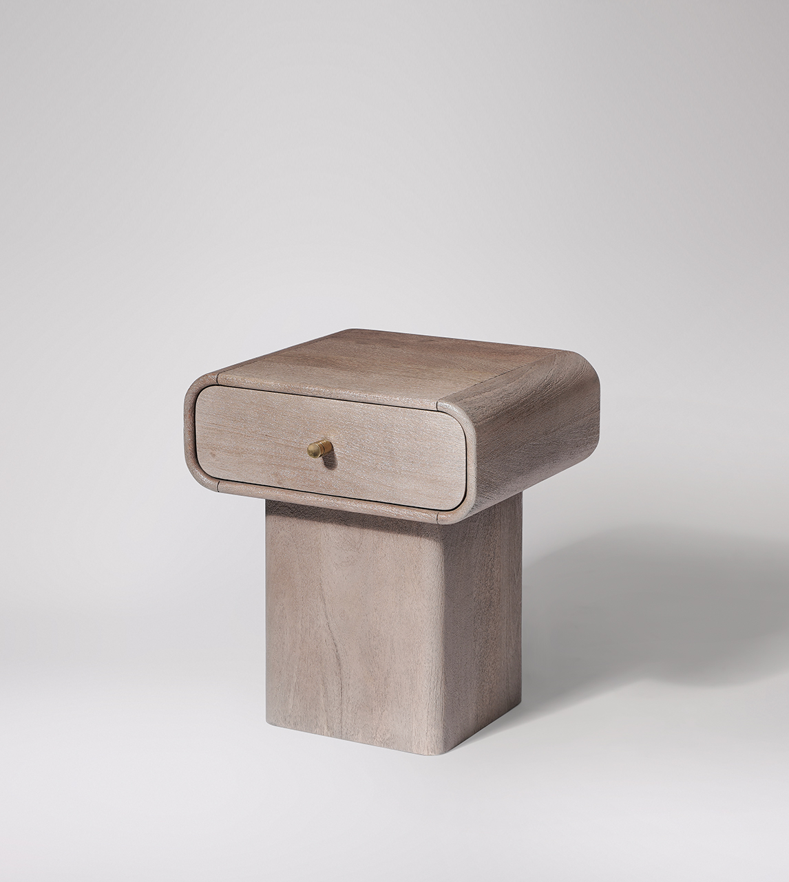 Orsten Maximalist Bedside Table in Sandblasted Grey Mango Wood & Brass ...