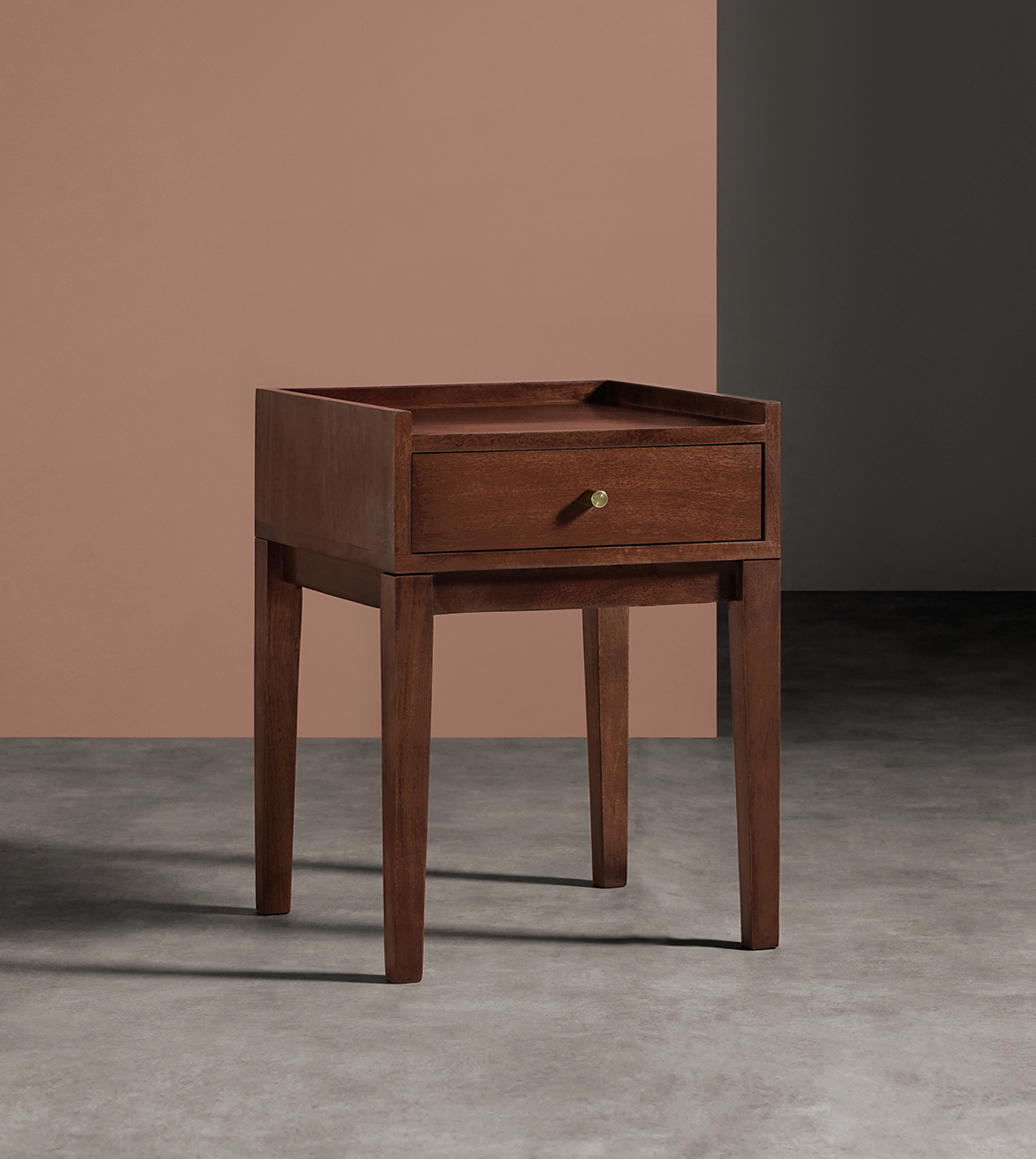 Newham Bas Traditional Bedside Table In Brass & Dark Mango Wood| Swoon