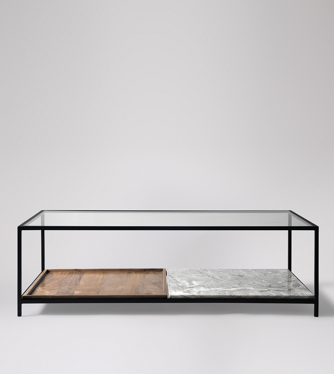 Lero Mid Century Coffee Table in Sandblasted Grey Mango Wood & Matt ...