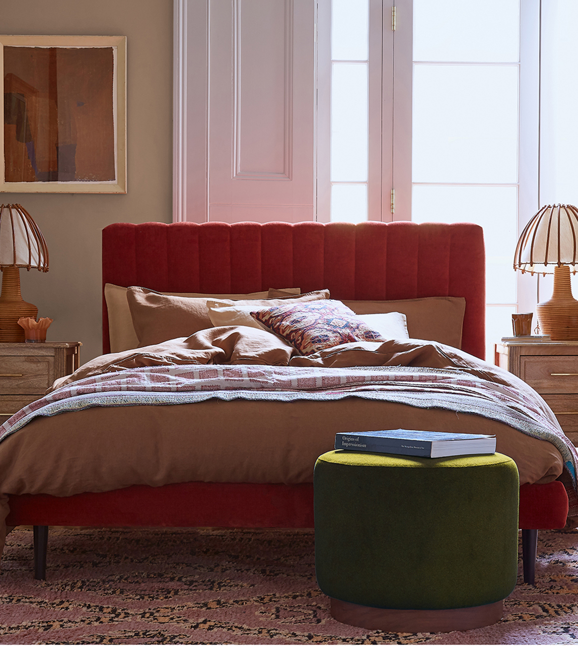 Penfold Ottoman in Ecru Crushed Velvet | Express | Swoon