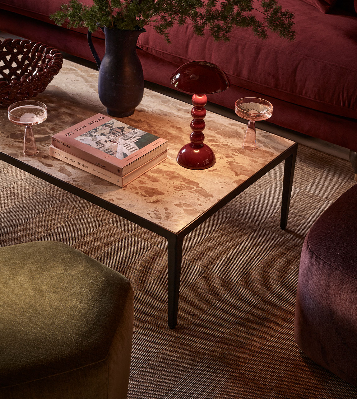 Teesdale Luxe Coffee Table in Beige Stone & Steel | Swoon