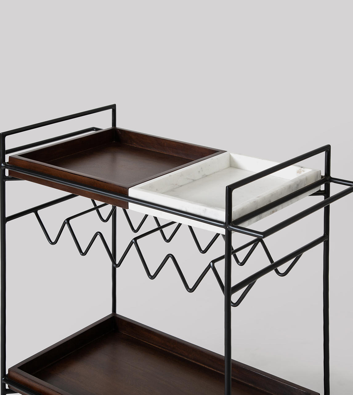 Hansel Mid Century Drinks Trolley in Dark Mango Wood, White Marble ...