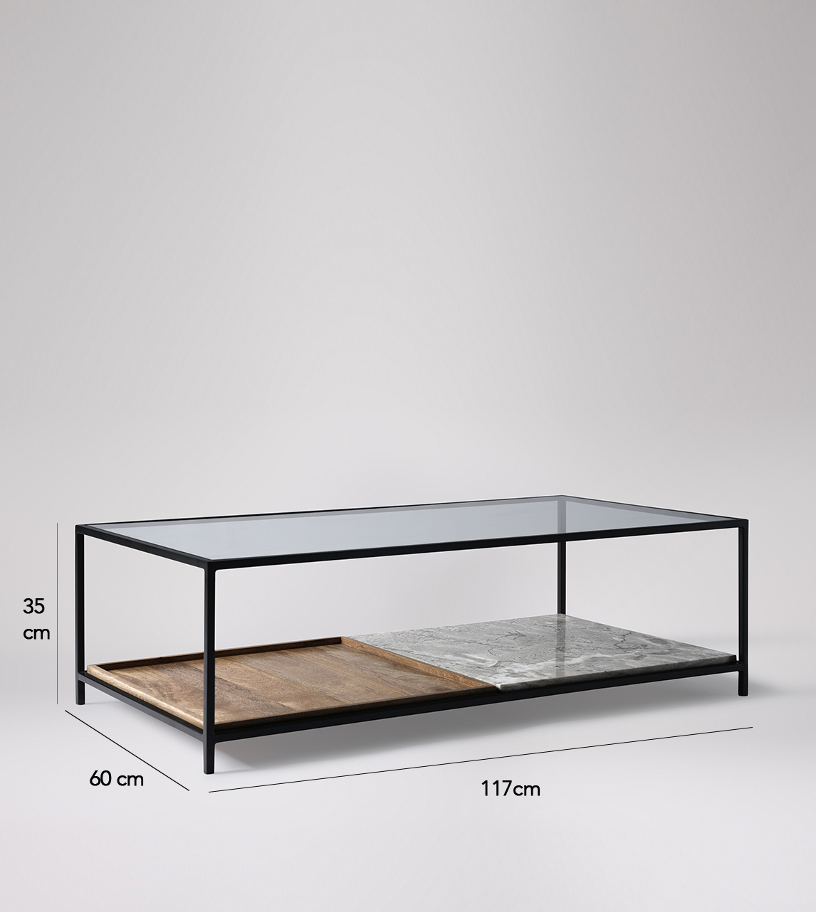 Lero Mid Century Coffee Table in Sandblasted Grey Mango Wood & Matt ...