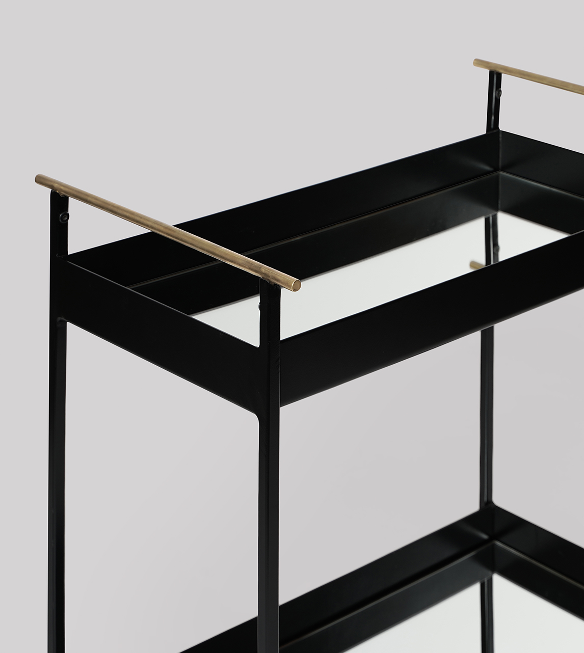 Thell Industrial Bar Trolley in Matt Black Steel, Mirror & Brass | Swoon