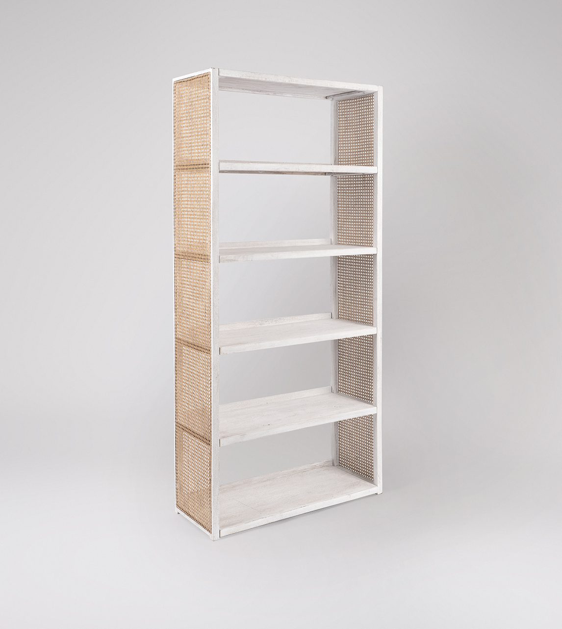 Raphia Mid-Century Bookshelf in Sandblasted White Mango Wood & Natural ...