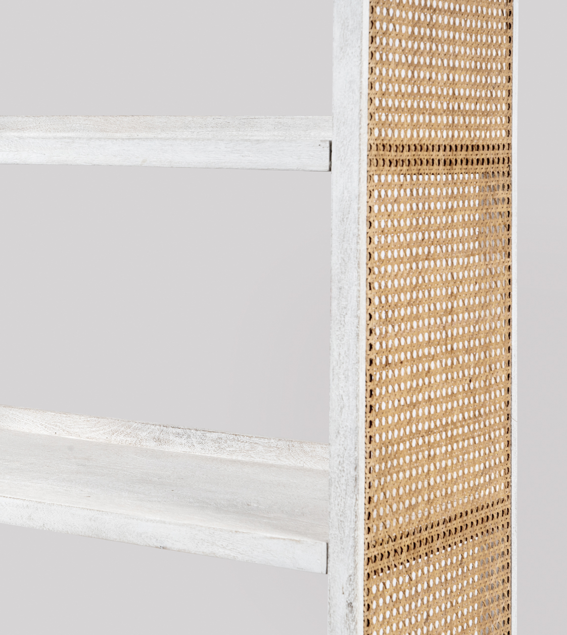 Raphia Mid-Century Bookshelf in Sandblasted White Mango Wood & Natural ...
