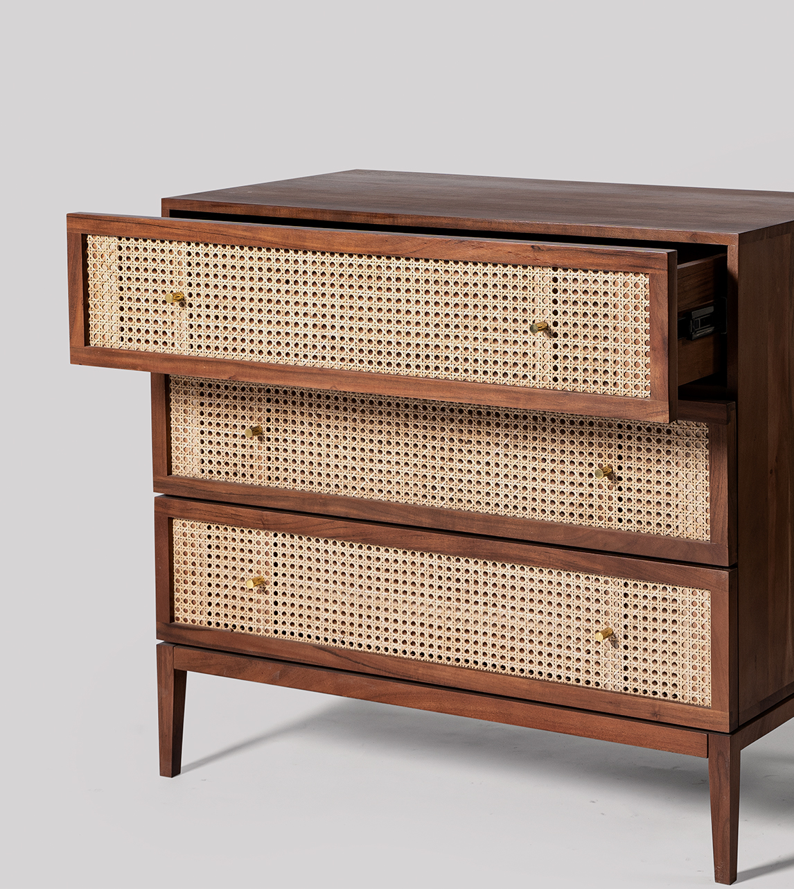 Raphia Three-drawer Chest of Drawers, Mid-Century Modern Style in Dark ...