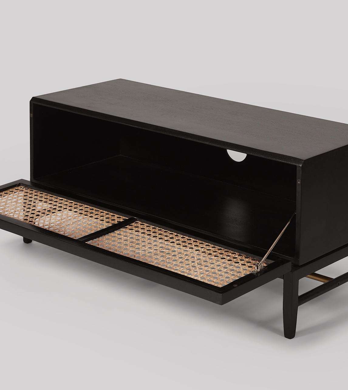 Raphia Contemporary TV Stand in Black Mango Wood & Brass | Swoon