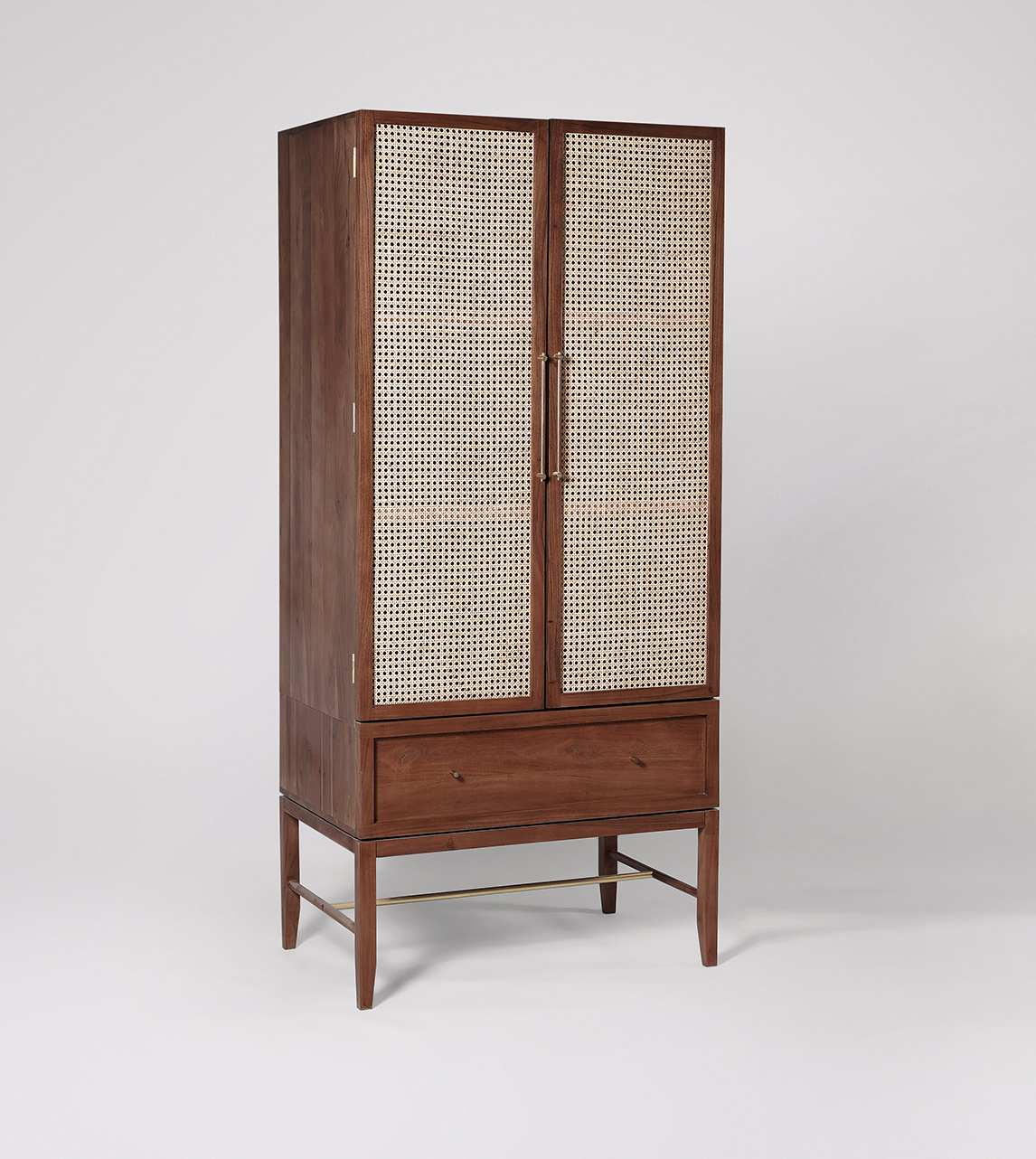 Raphia Mid-Century Modern Double Wardrobe in Dark Brown Acacia, Natural ...