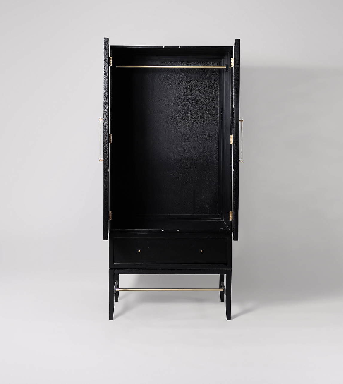 Raphia Mid-Century Modern Double Wardrobe in Black Mango Wood, Natural ...