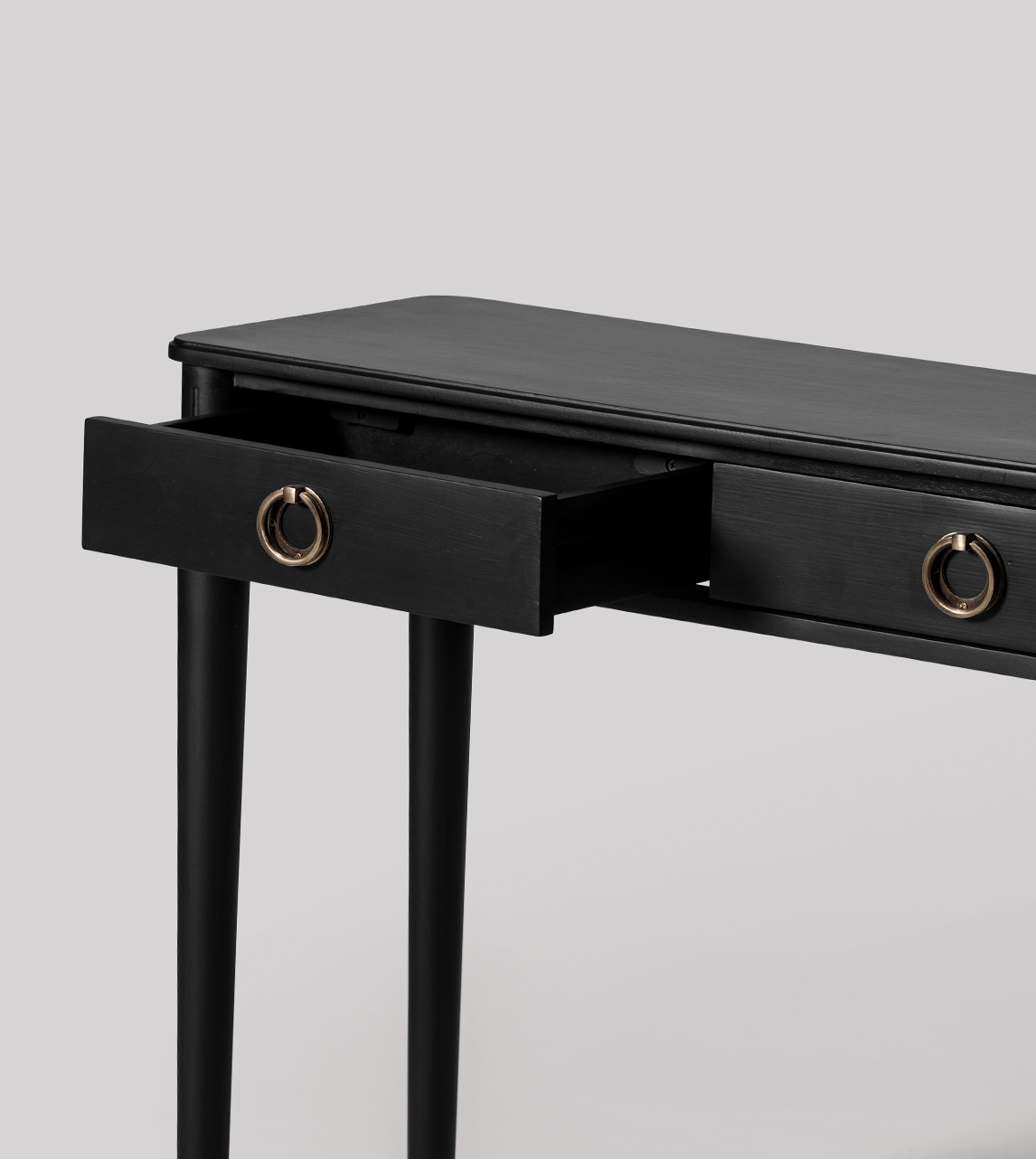 Reyna Classic Console Table in Matt Charcoal & Brass | Swoon