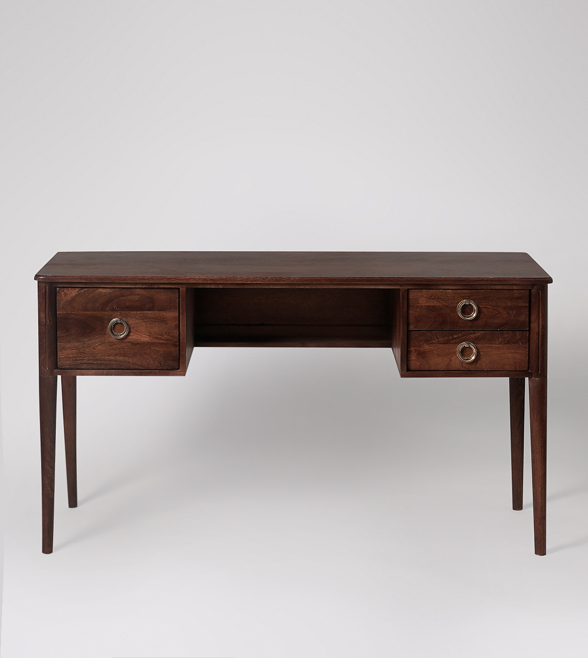 Reyna Traditional Desk in Light Brown Mango Wood & Brass | Swoon