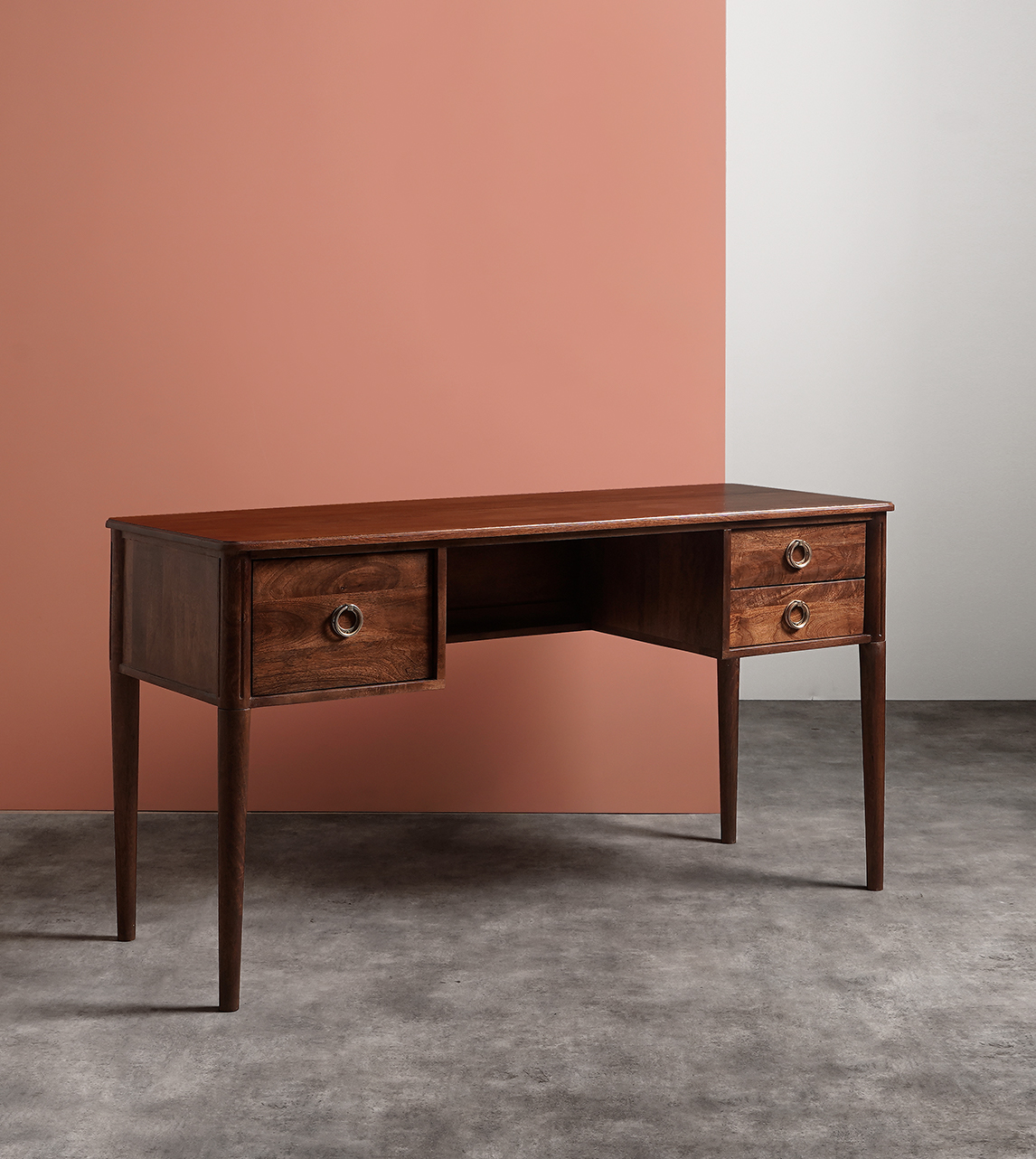 Reyna Traditional Desk in Light Brown Mango Wood & Brass | Swoon