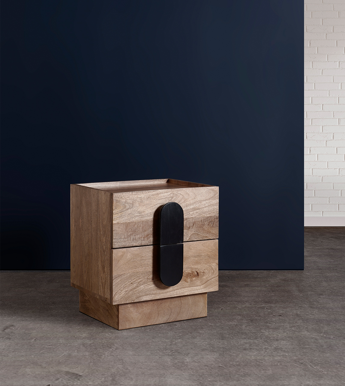Rolo Scandi Bedside Table in Black & Natural Oak-Stained Mango Wood | Swoon
