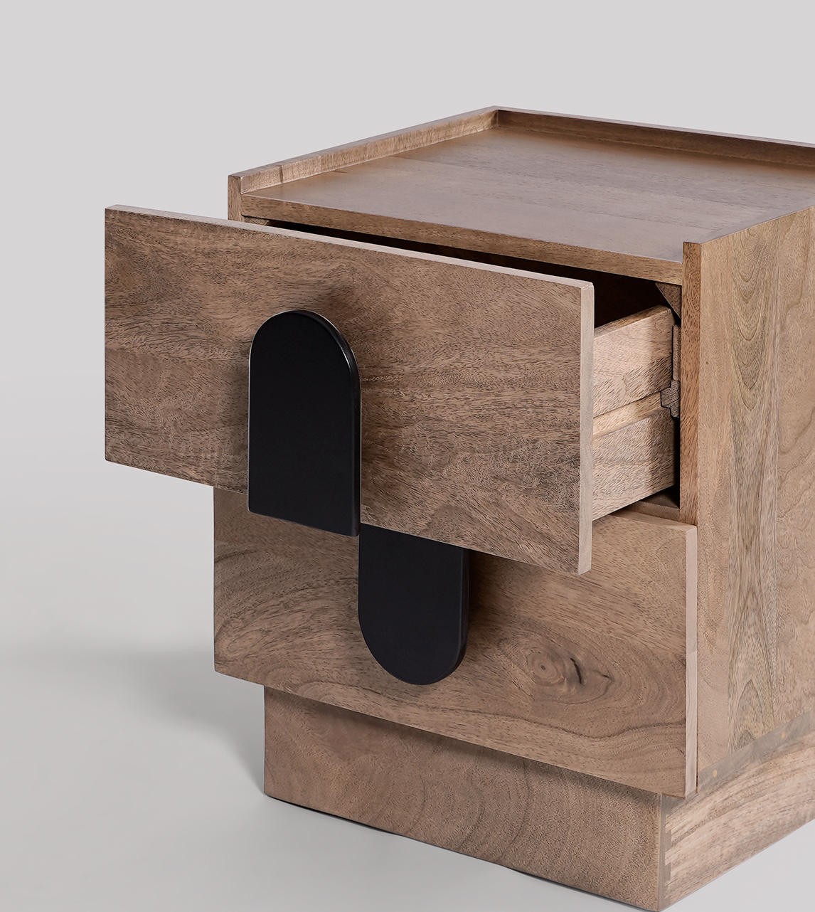 Rolo Scandi Bedside Table in Black & Natural Oak-Stained Mango Wood | Swoon