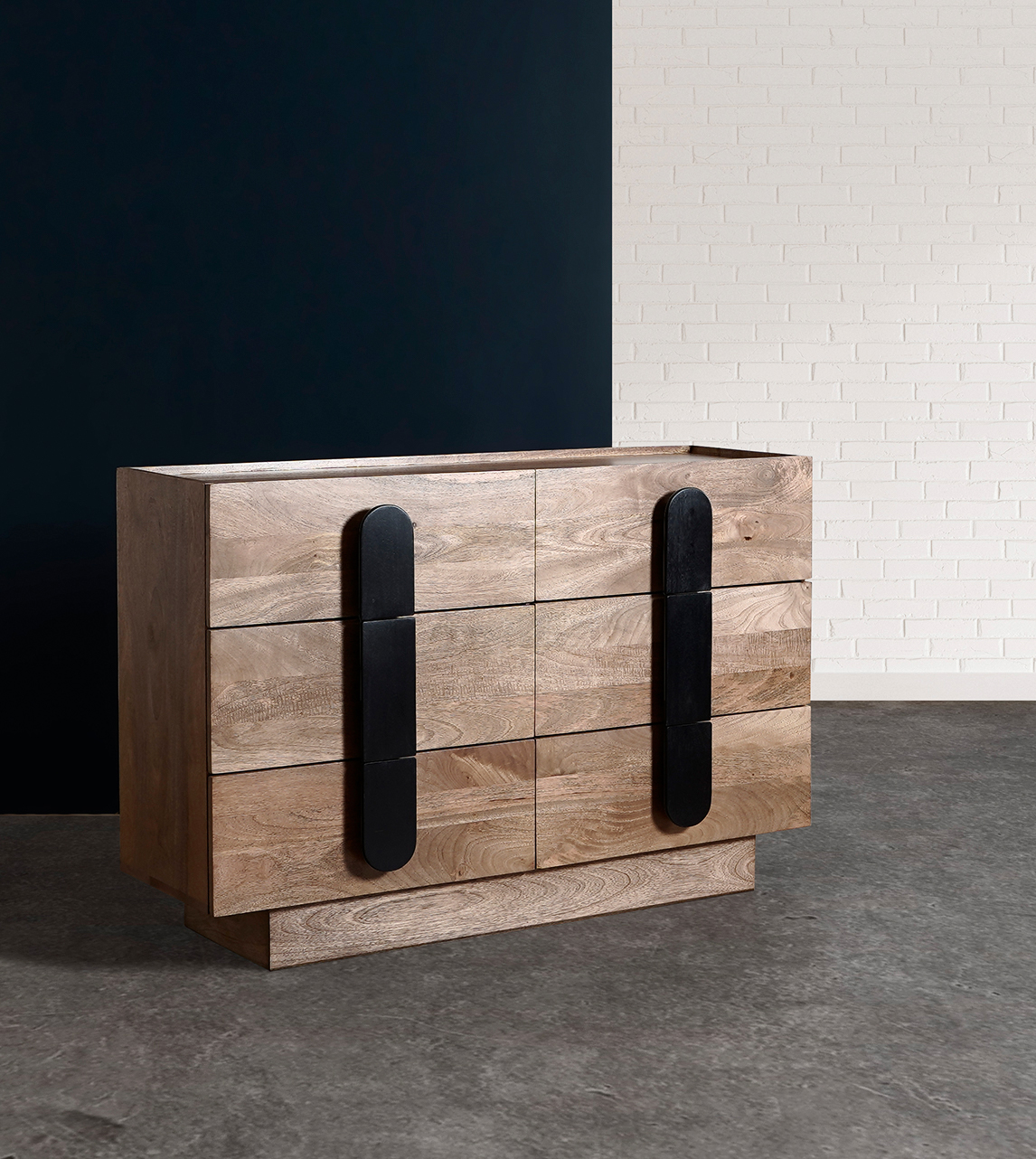 Rolo Scandi Six-drawer Chest of Drawers in Black & Natural Oak-Stained Mango Wood | Swoon
