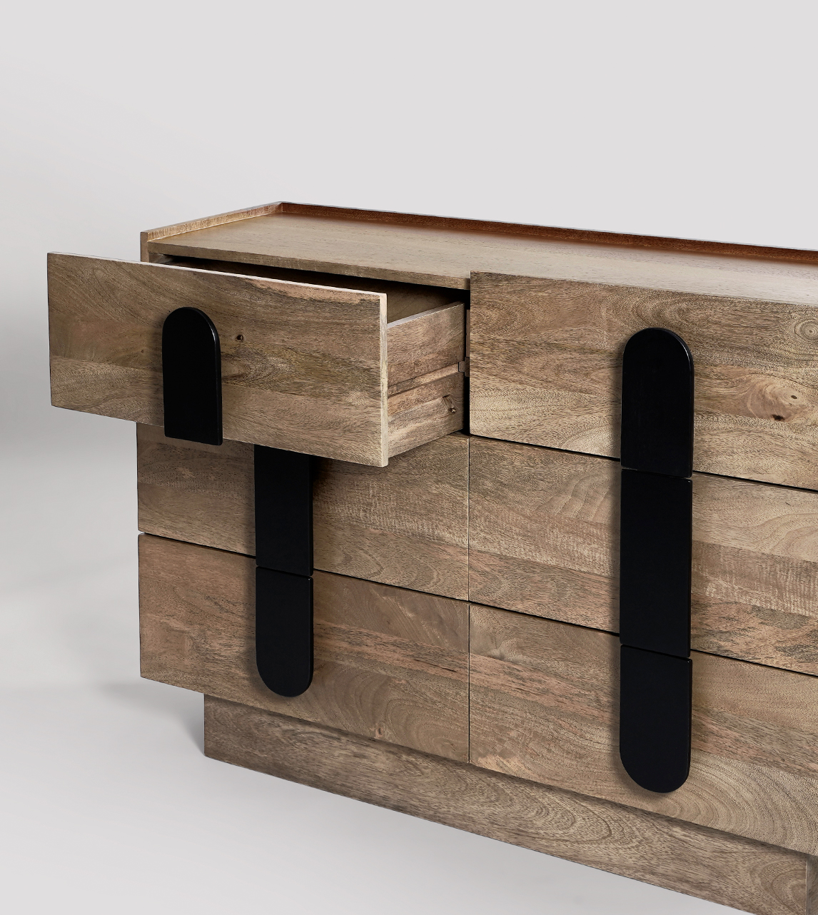 Rolo Scandi Six-drawer Chest of Drawers in Black & Natural Oak-Stained Mango Wood | Swoon