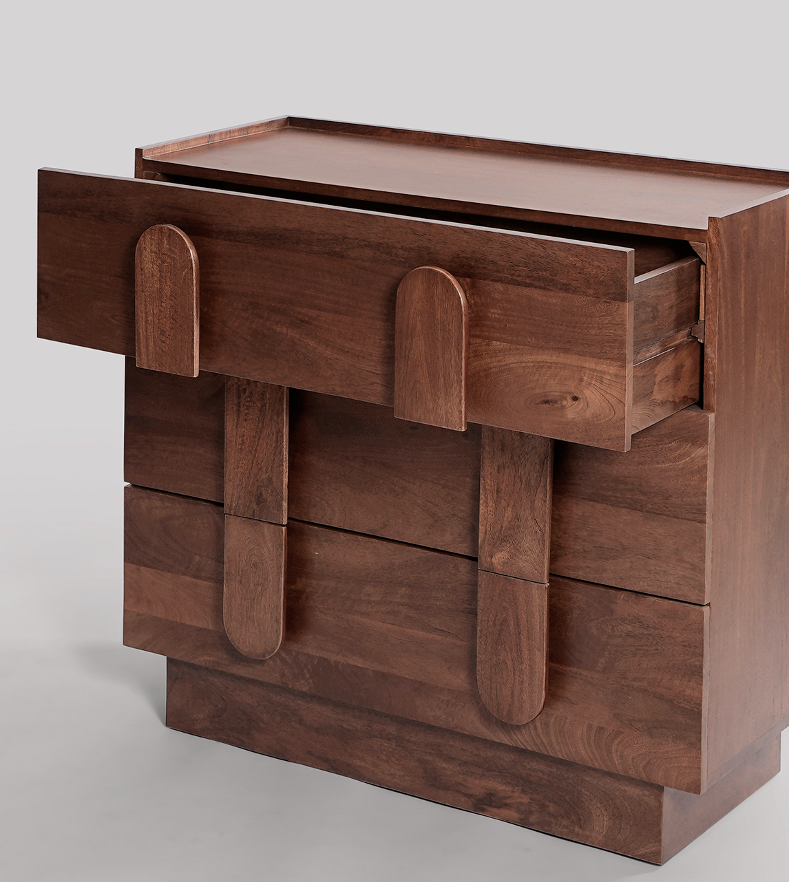 Rolo Scandi Three-drawer Chest of Drawers in Light Brown Mango Wood | Swoon