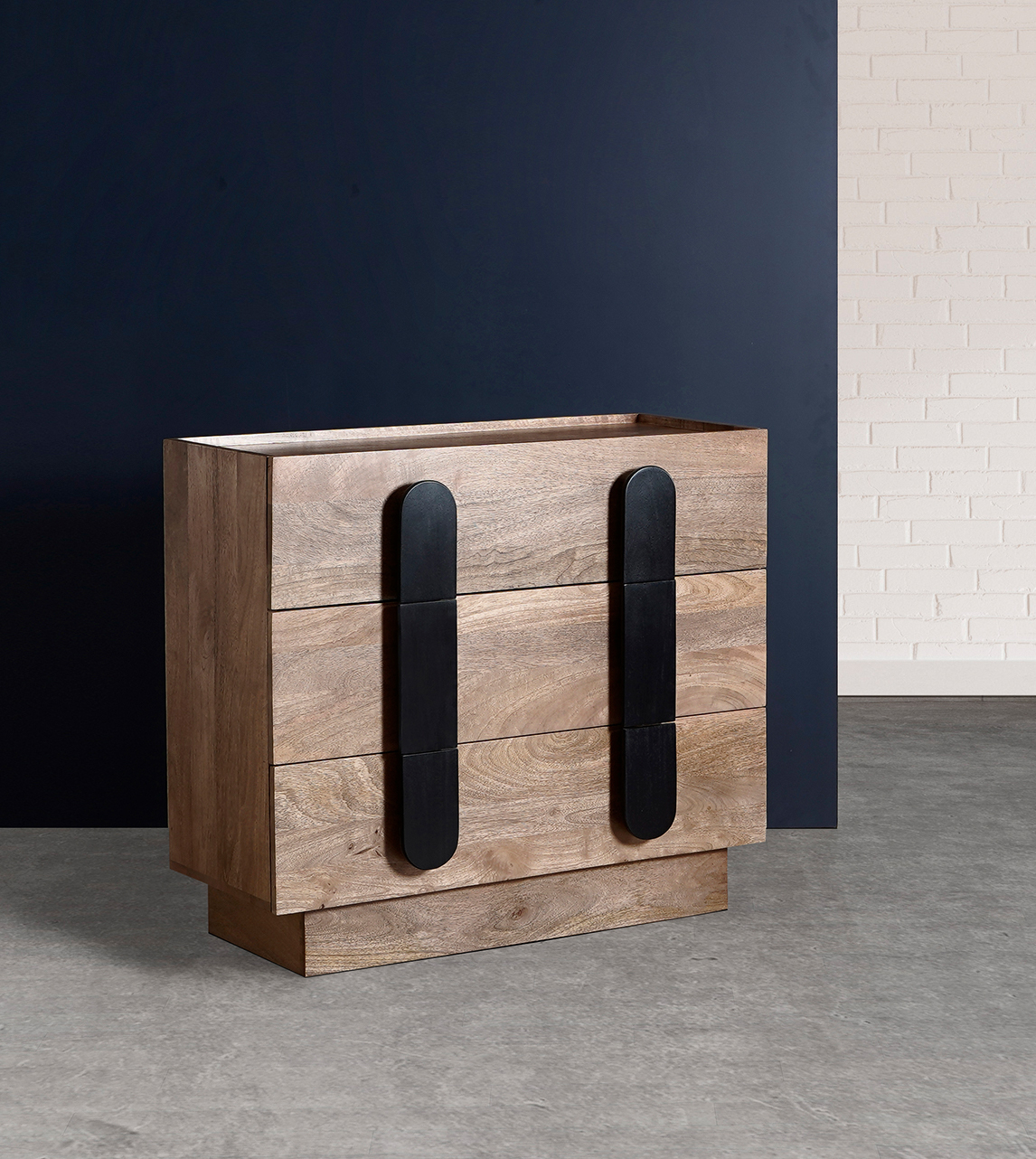 Rolo Scandi Three-drawer Chest of Drawers in Black & Natural Oak-Stained Mango Wood | Swoon