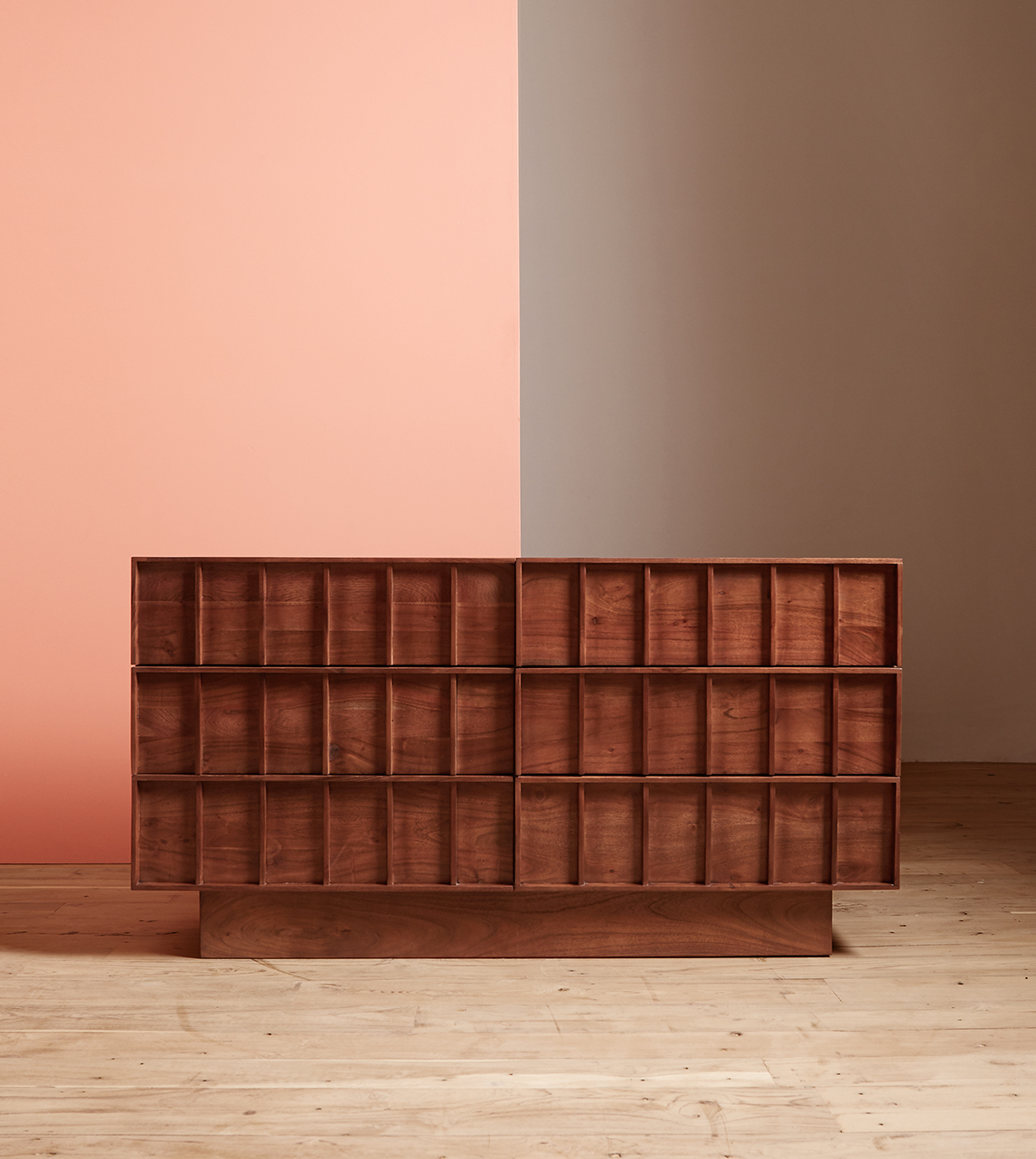 Sandon Mid Century Six-drawer Chest of Drawers in Dark Brown Acacia | Swoon