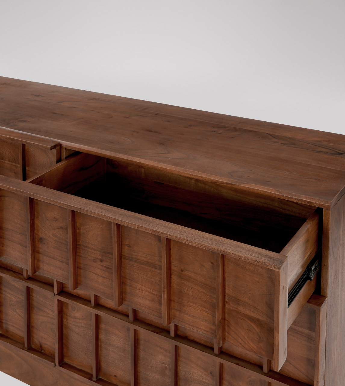 Sandon Mid Century Six-drawer Chest of Drawers in Dark Brown Acacia | Swoon