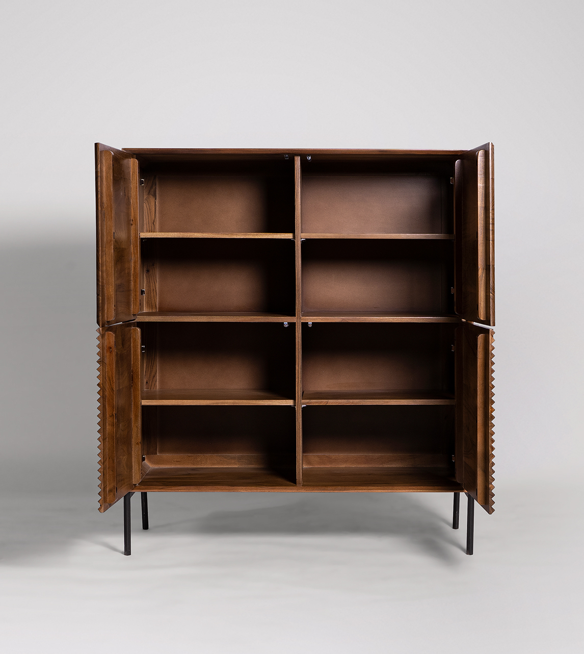 Seville Mid-Century Cabinet in Dark Brown Acacia & Matt Black | Swoon