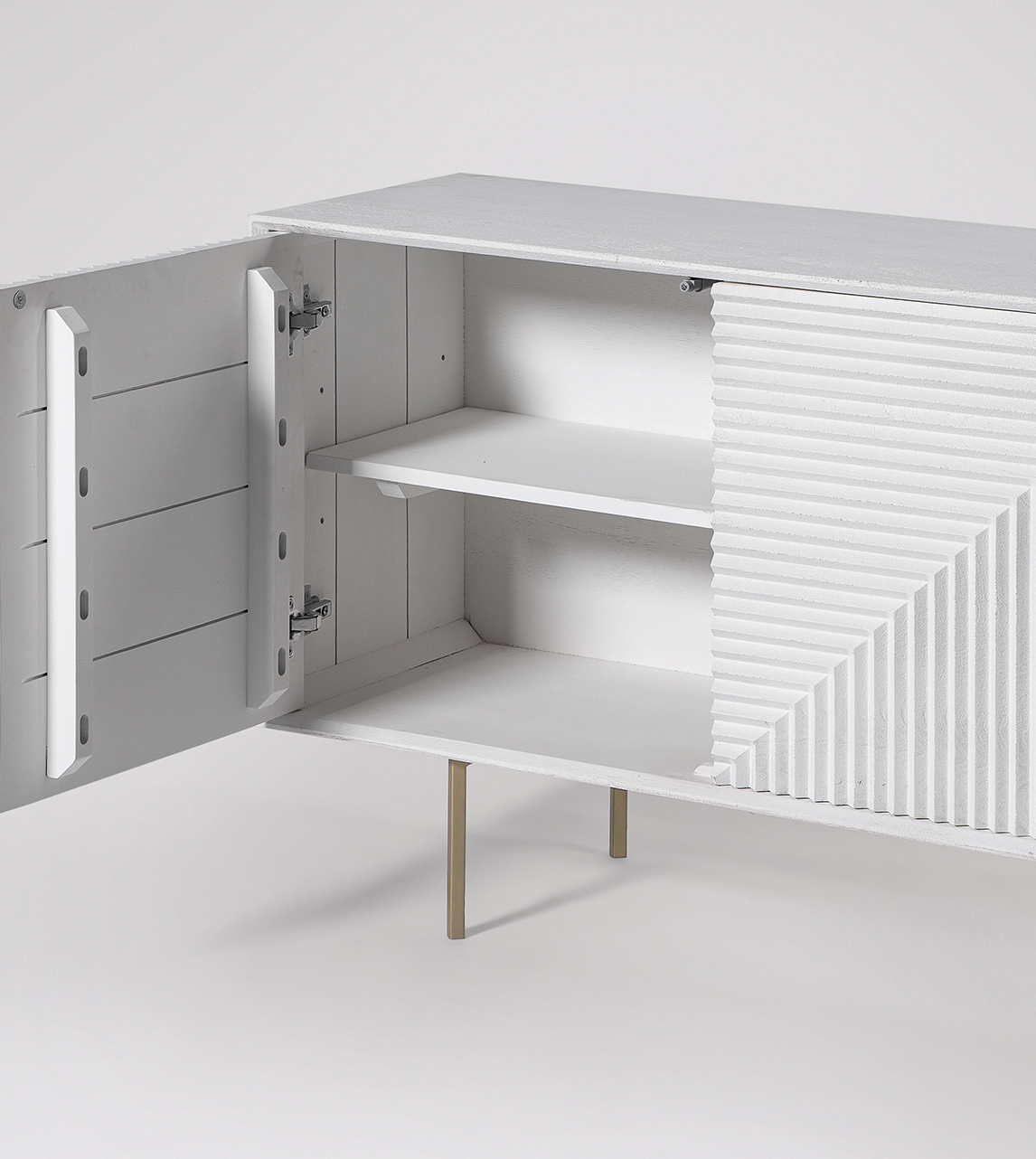 Seville Mid-Century Sideboard in Sandblasted White Mango Wood & Brass ...