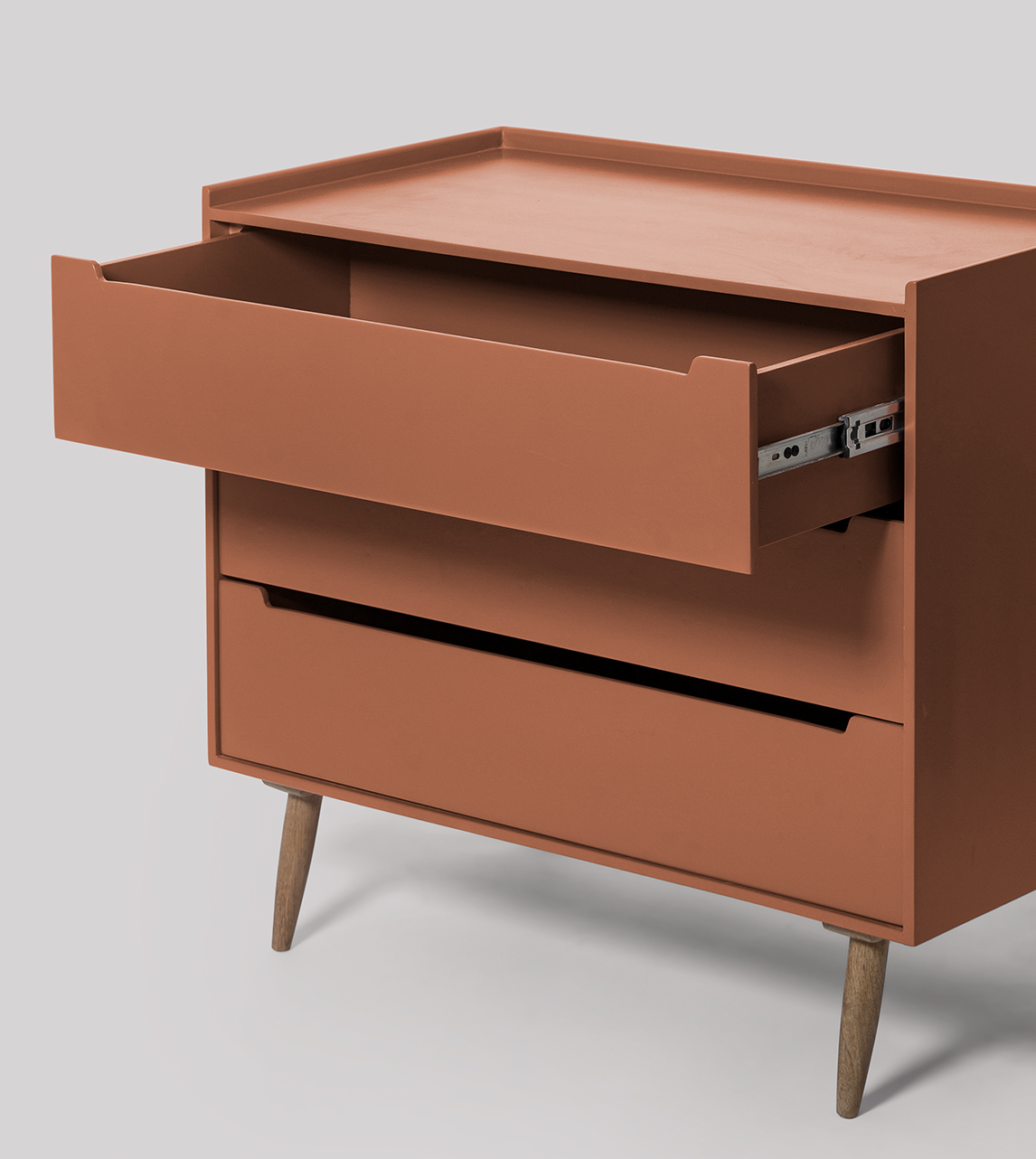 Southwark Mid-Century Scandi Three-drawer Chest of Drawers in Sunburn Orange & Natural Oak ...