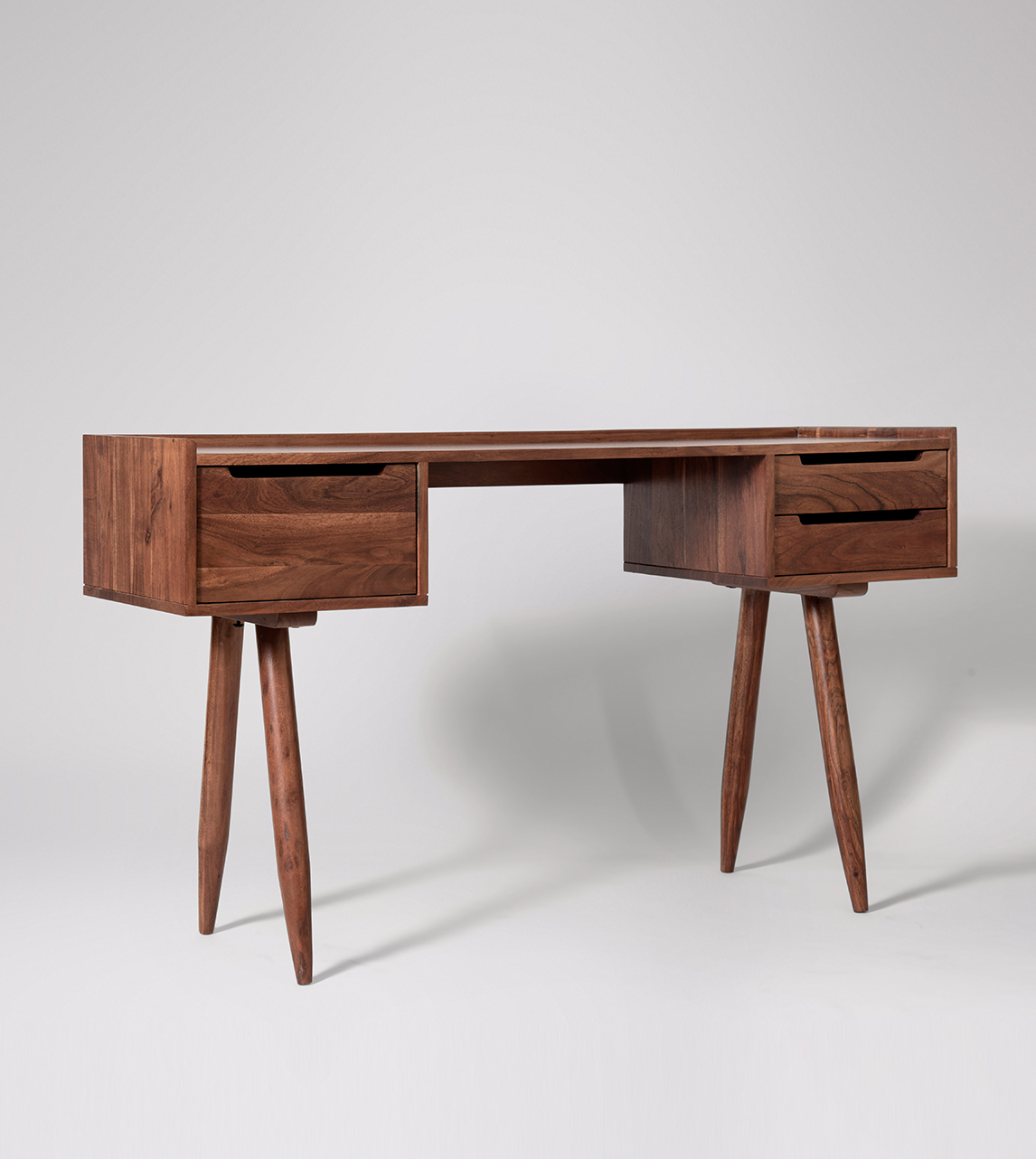 Southwark Mid-Century Modern Pedestal Desk in Dark Brown Acacia | Swoon